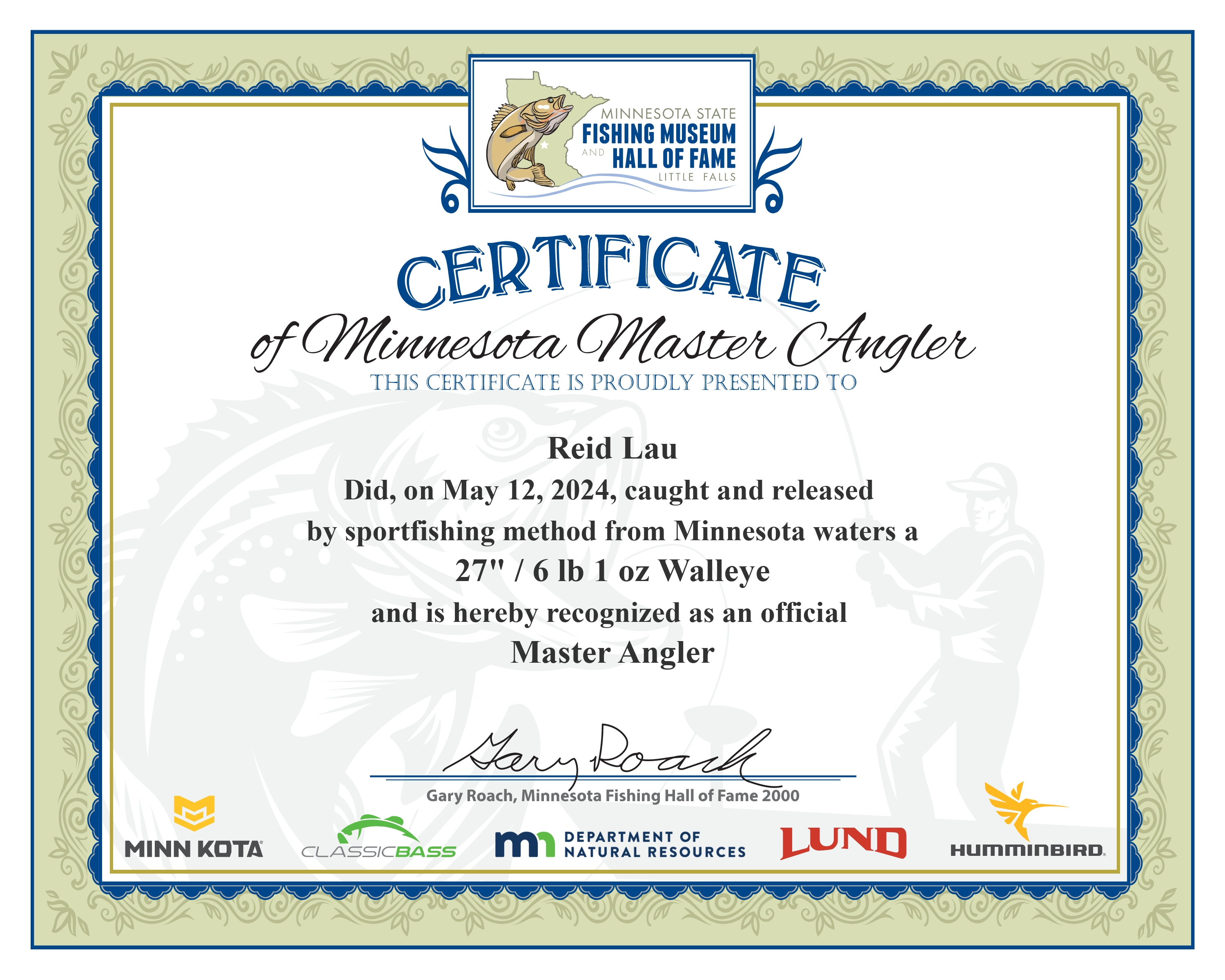 Reid Lau - Fishing Hall of Fame of Minnesota